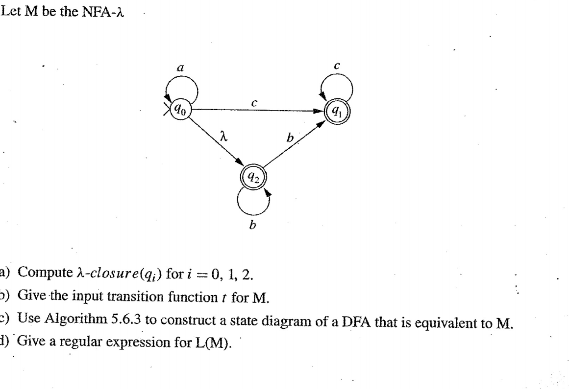 Solved Let M be the NFA- λ a) Compute λ-closure (qi) for | Chegg.com