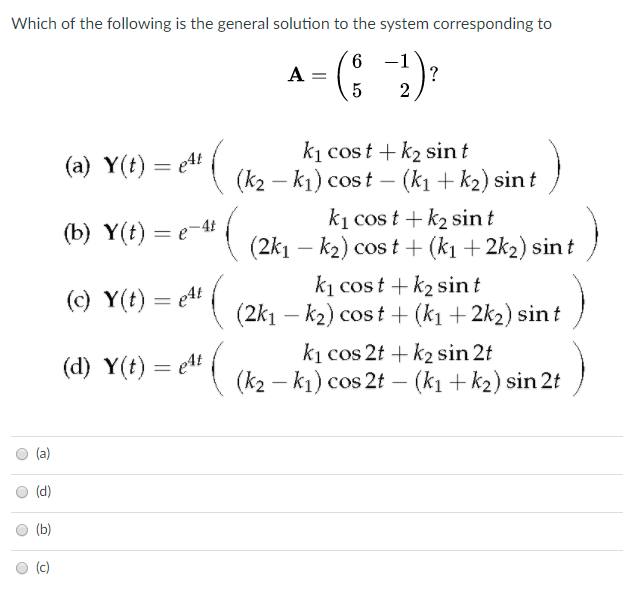Solved Which of the following is the general solution to the | Chegg.com