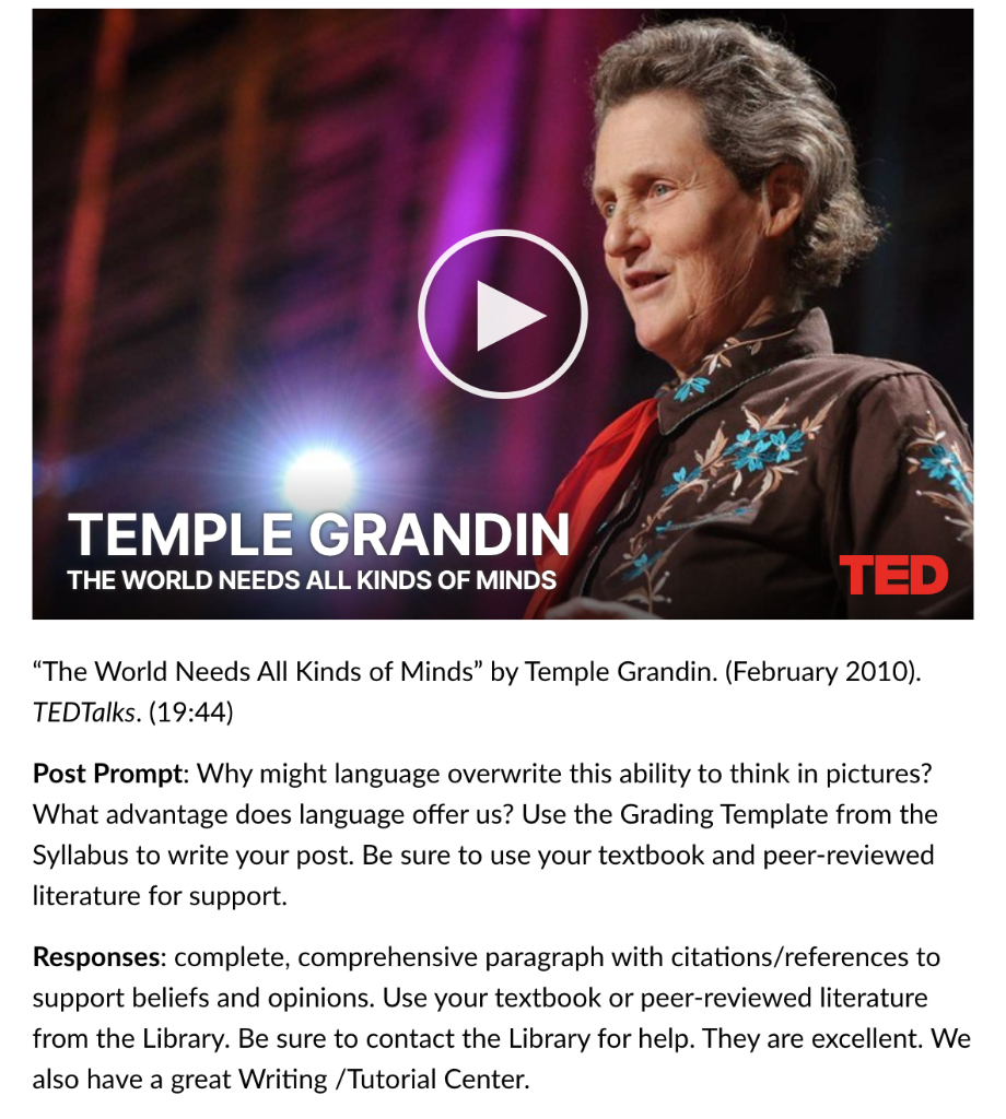 Solved TEMPLE GRANDIN THE WORLD NEEDS ALL KINDS OF MINDS TED | Chegg.com