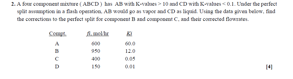 Solved 2. A four component mixture ( ABCD ) has AB with | Chegg.com