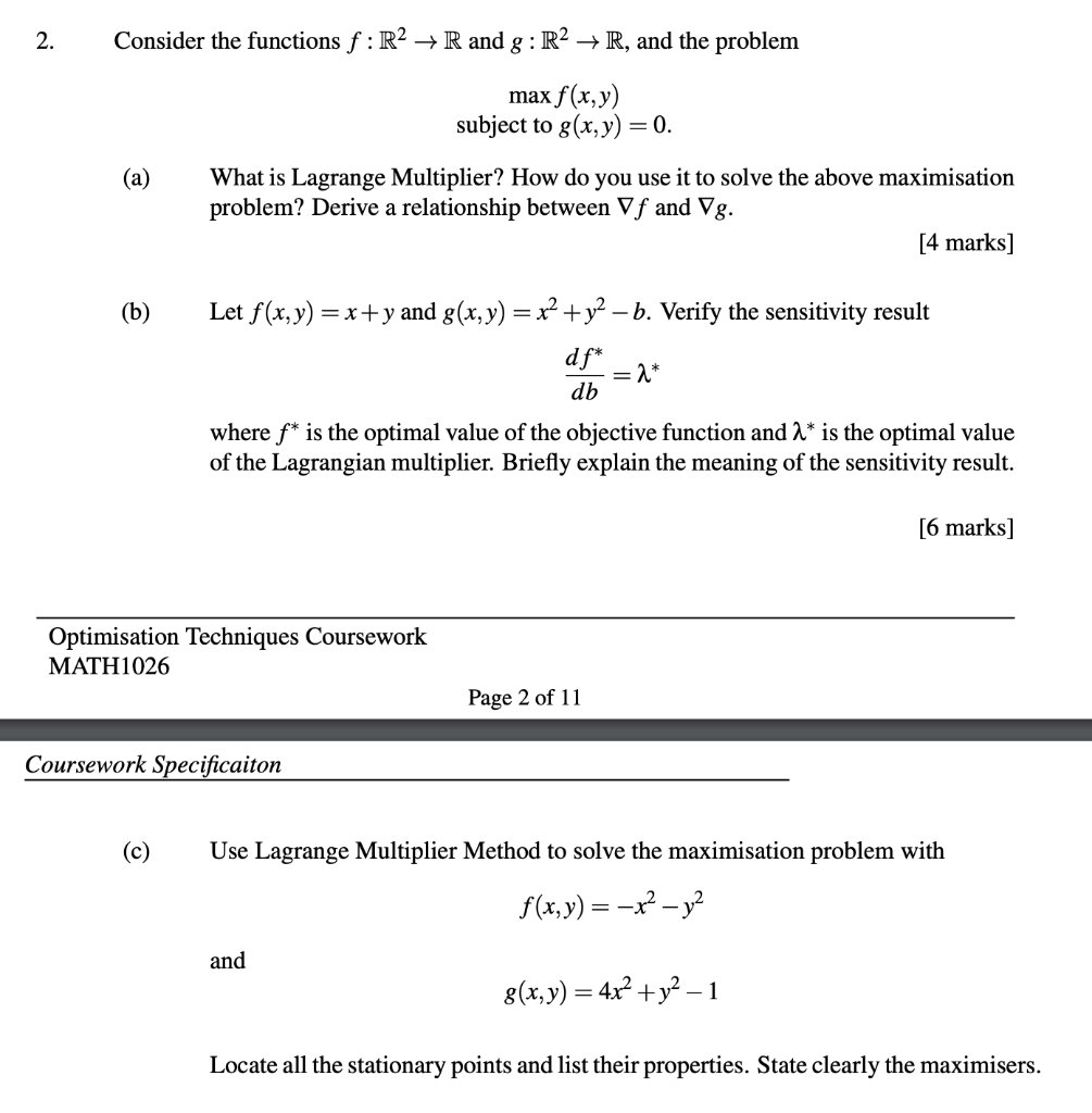 Solved 2. : Consider the functions f: R2 + R and g: R2 + R, | Chegg.com