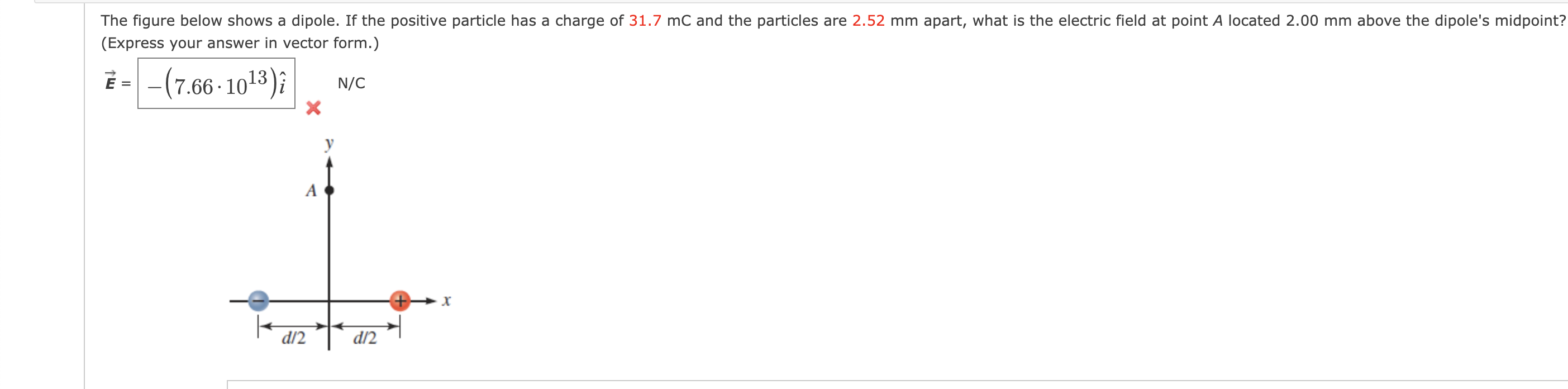 Solved (Express your answer in vector form.)vec(E)=N/C | Chegg.com