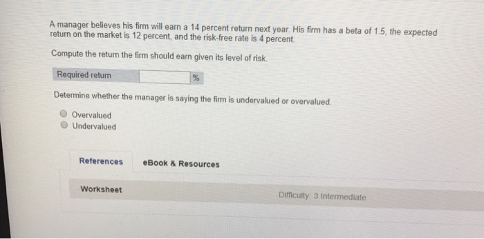 Solved A manager believes his firm will earn a 14 percent | Chegg.com