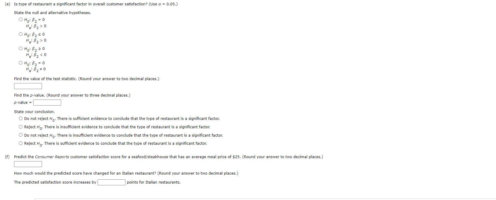 Solved DATAfile: RestaurantRatings A statistical program is | Chegg.com