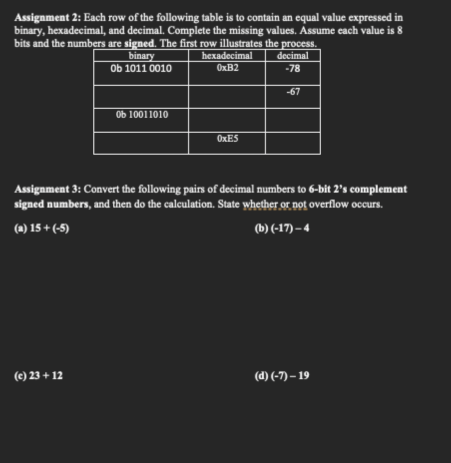 Solved Assignment 2 : Each row of the following table is to | Chegg.com