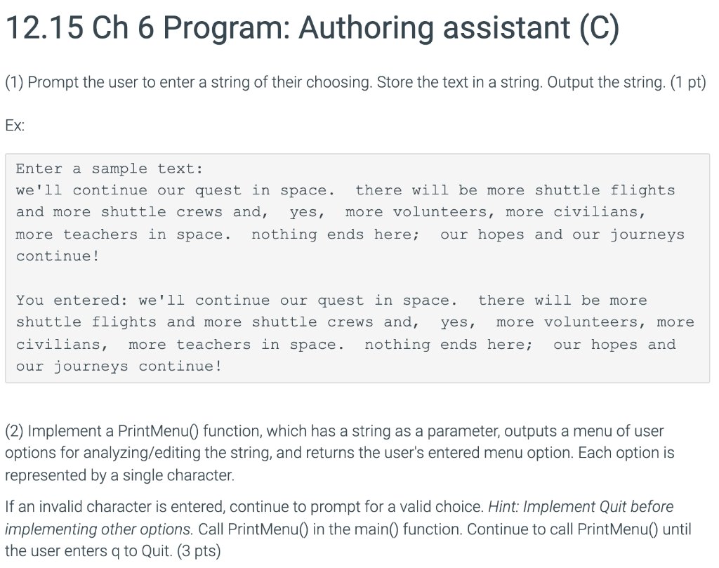 Solved 12.15 Ch 6 Program: Authoring assistant (C) (1) | Chegg.com