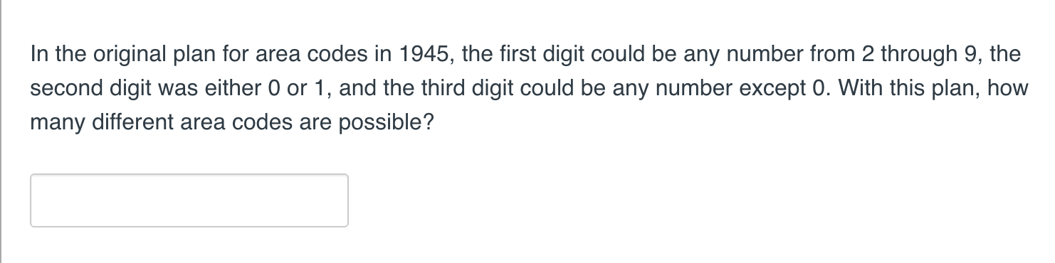 Solved In the original plan for area codes in 1945, the | Chegg.com