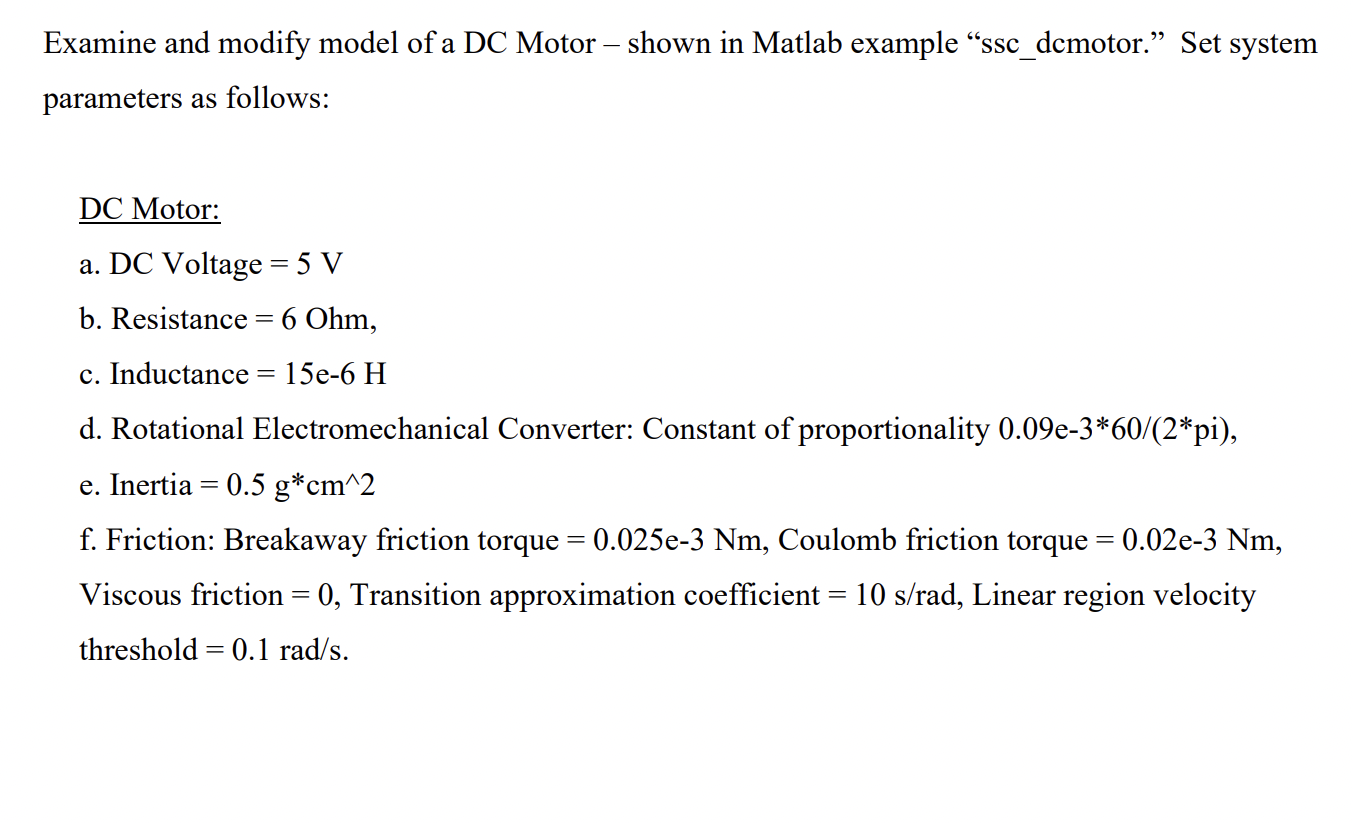 Solved Examine and modify model of a DC Motor – shown in | Chegg.com