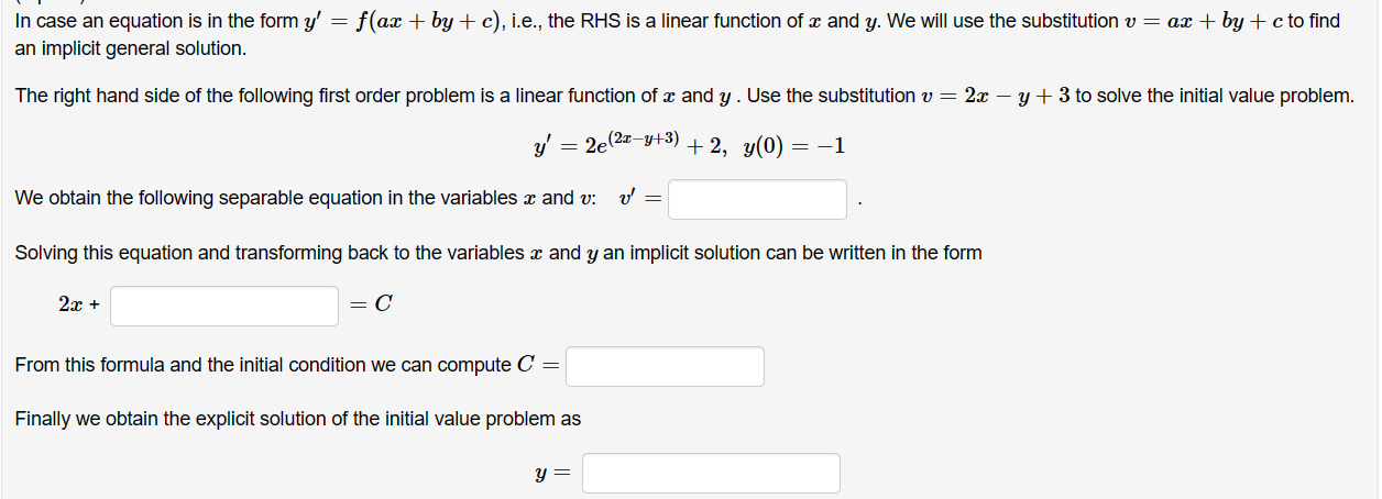 Solved In case an equation is in the form y′=f(ax+by+c), | Chegg.com