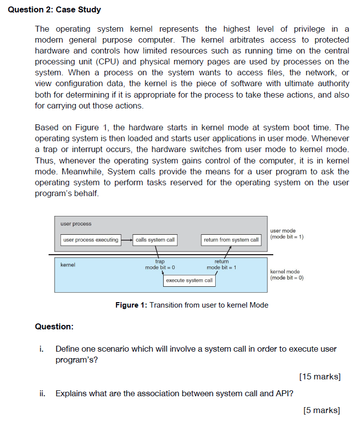 Solved Question 2: Case Study The operating system kernel | Chegg.com