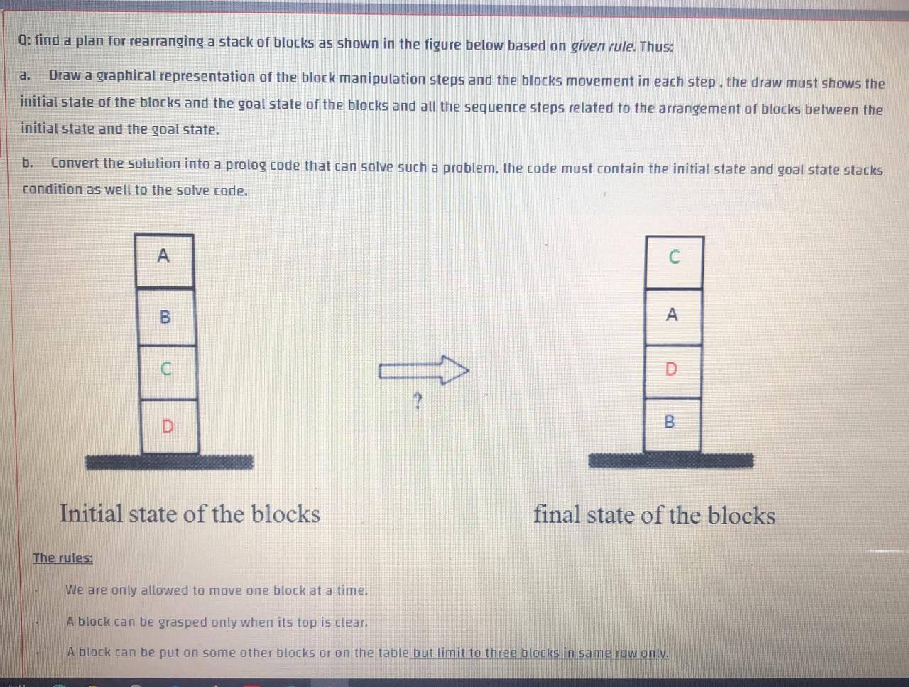 Solved Q: find a plan for rearranging a stack of blocks as | Chegg.com