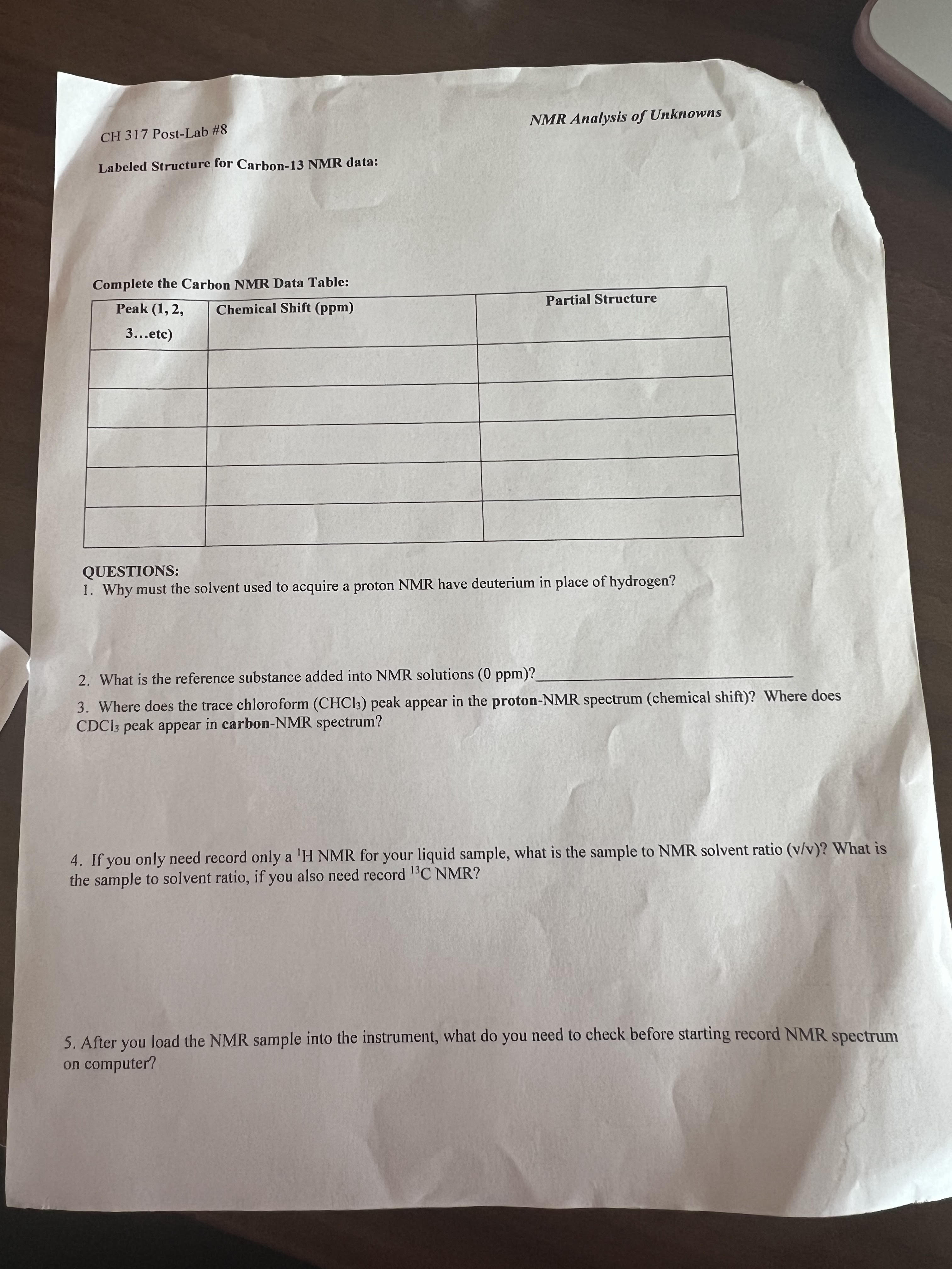 POST-LAB REPORT SHEET Score Lab \#8 Nuclear Magnetic | Chegg.com