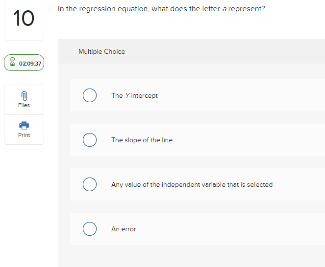 Solved In the regression equation, what does the letter a | Chegg.com