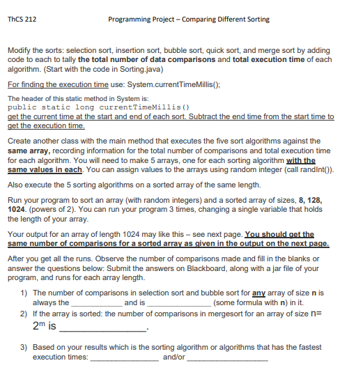 Solved THCS 212 Programming Project - Comparing Different | Chegg.com