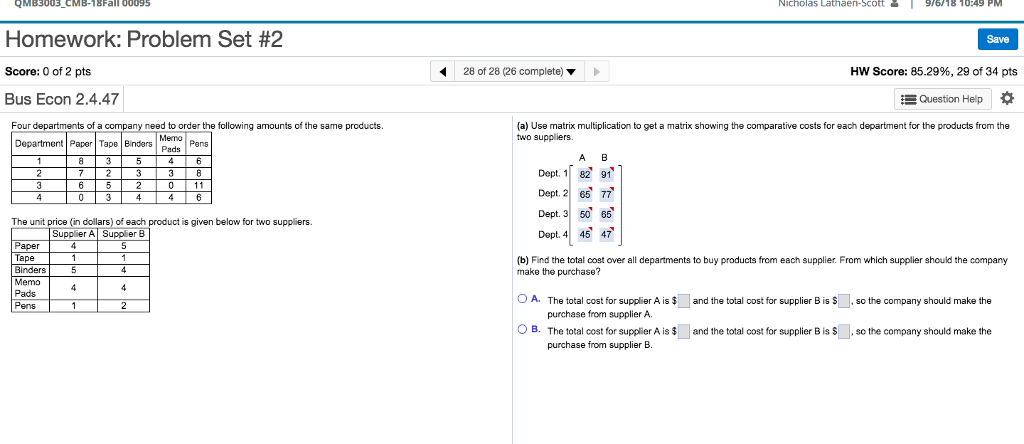 Solved Use matrix multiplication to get a matrix showing | Chegg.com