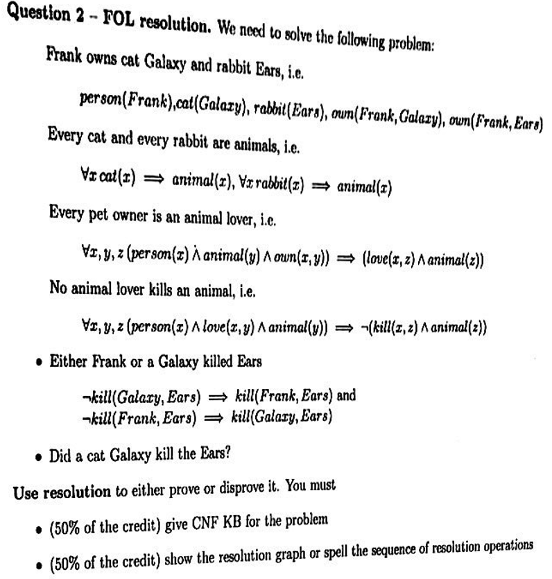 Question 2 - FOL resolution. We need to solve the | Chegg.com