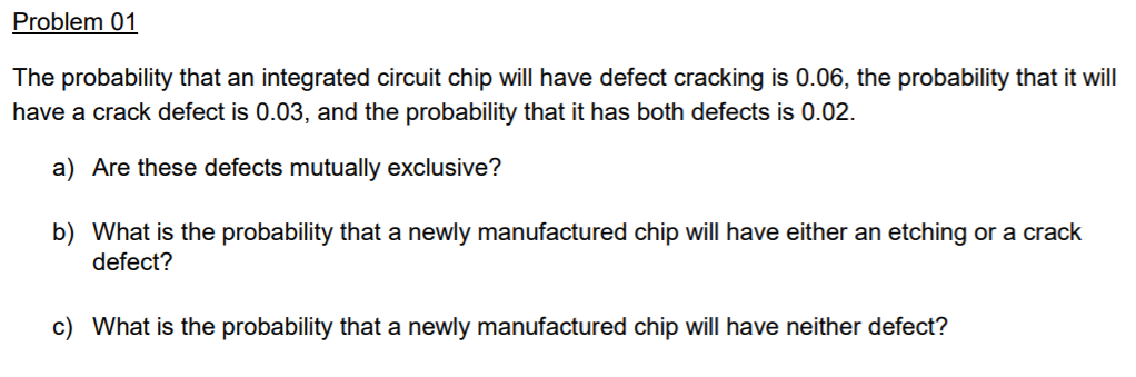 Solved Problem 01 The probability that an integrated circuit | Chegg.com