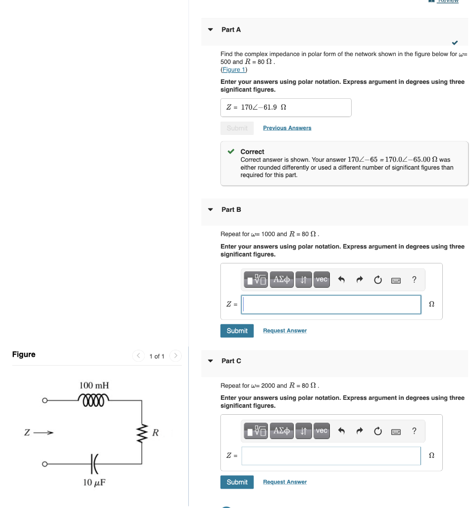 [Solved]: Find the complex impedance in polar form of the