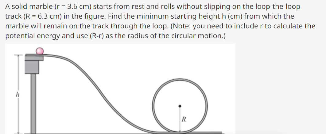 Solved A solid marble (r=3.6 cm) starts from rest and rolls | Chegg.com