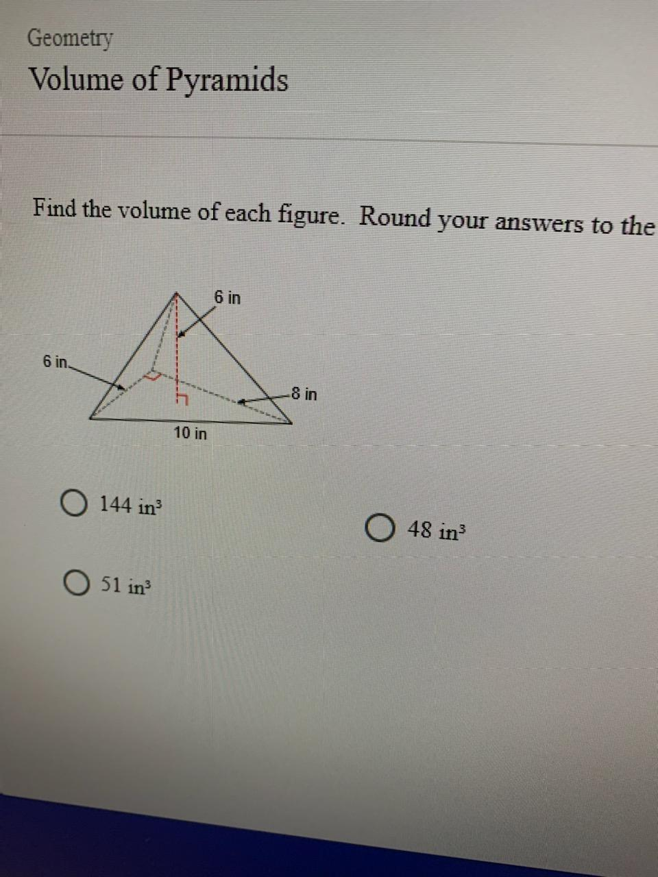 Solved Geometry Volume of Pyramids Find the volume of each | Chegg.com