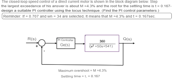 The closed-loop speed control of a direct current | Chegg.com