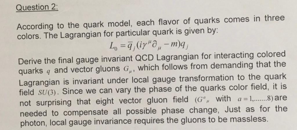 Solved Question 2: u u According to the quark model, each | Chegg.com