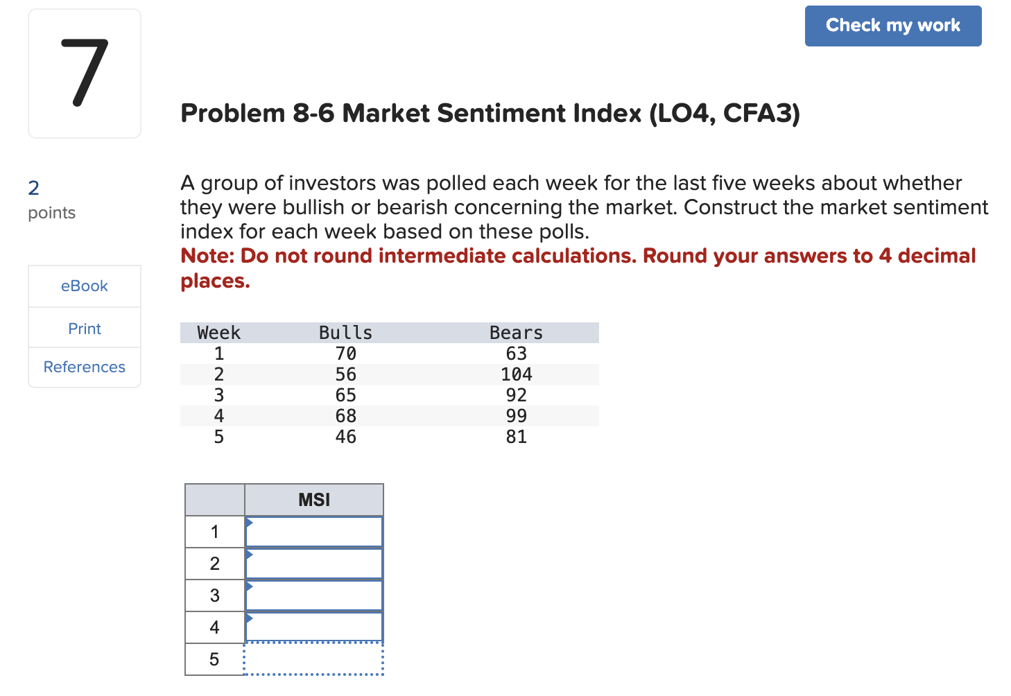 Solved A group of investors was polled each week for the | Chegg.com