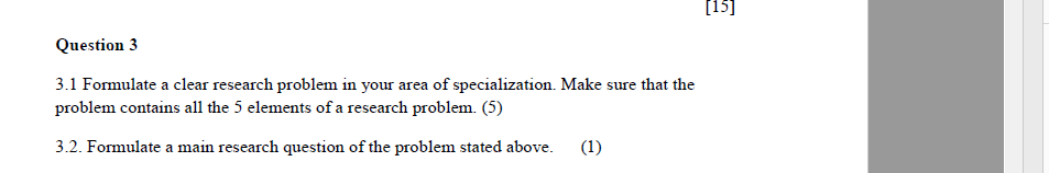 3.1 Formulate a clear research problem in your area | Chegg.com