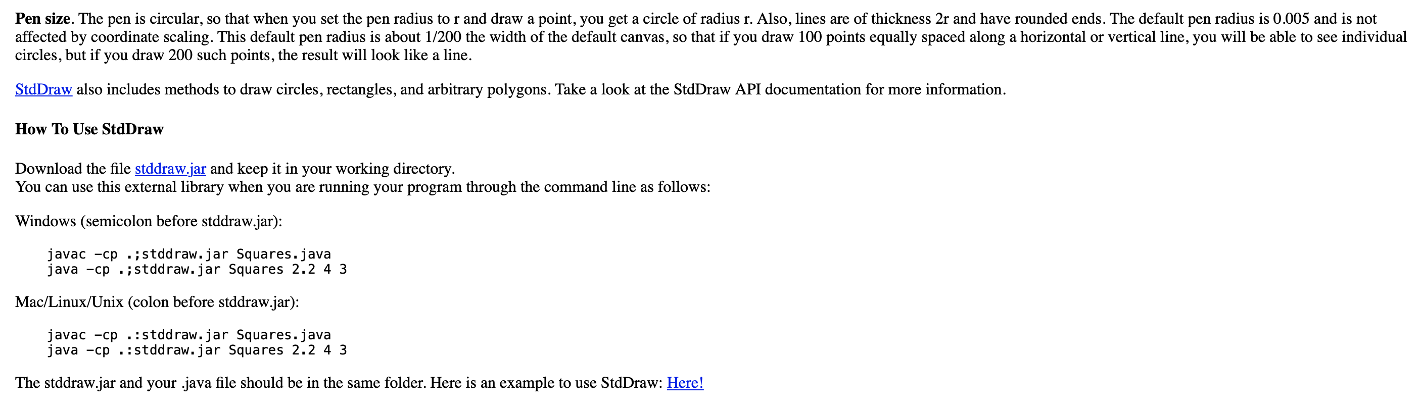 StdDraw The authors of the textbook provide a class | Chegg.com
