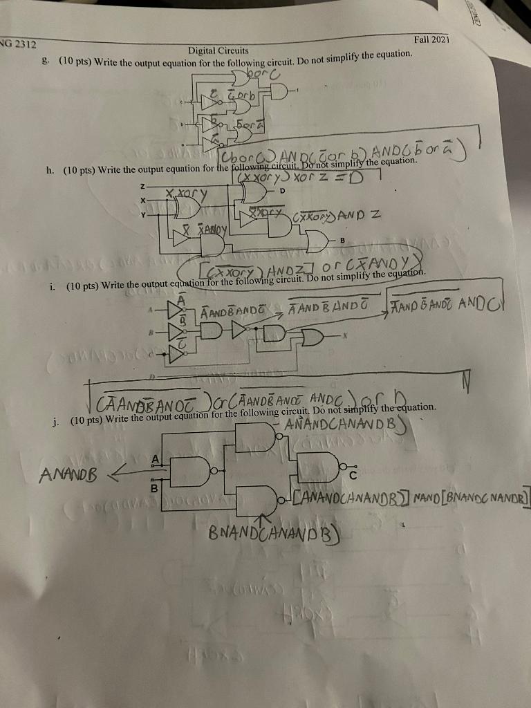Solved Digital Circuits g. (10 pts) Write the output | Chegg.com