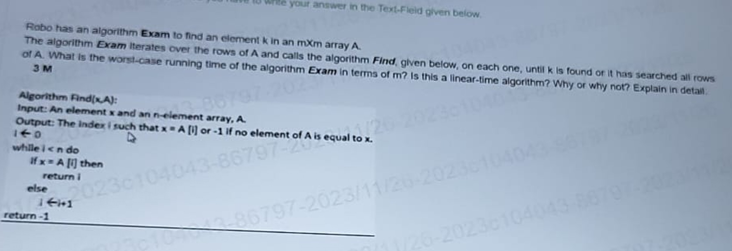 Solved Robo has an algorithm Exam to find an element k ﻿in | Chegg.com