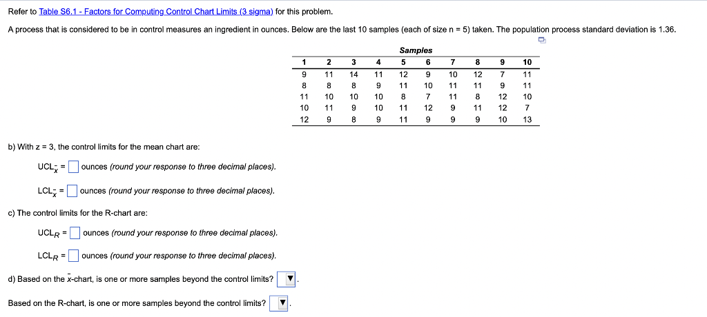 Solved Refer to Table 56.1 - Factors for Computing Control | Chegg.com