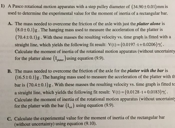 Solved i) A Pasco rotational motion apparatus with a step | Chegg.com