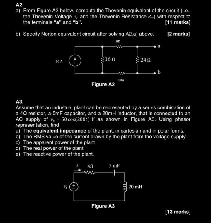 Solved A2. a) From Figure A2 below, compute the Thevenin | Chegg.com