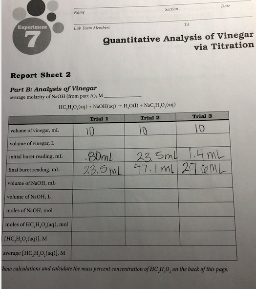 Solved Nam Section Date Experiment TA Lab Team Members 7 | Chegg.com