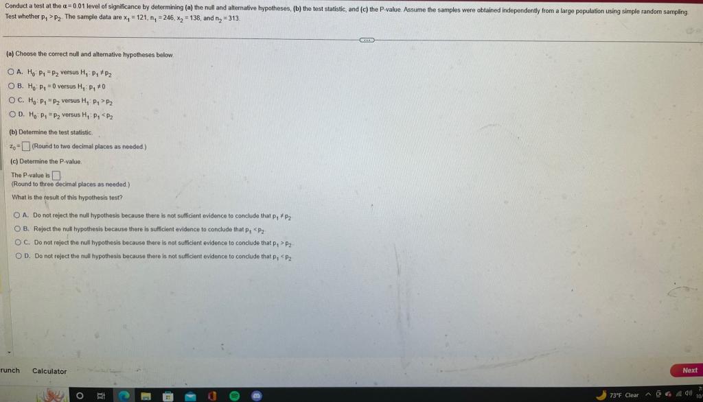 Solved Test whether p1>p2. The sample data are | Chegg.com
