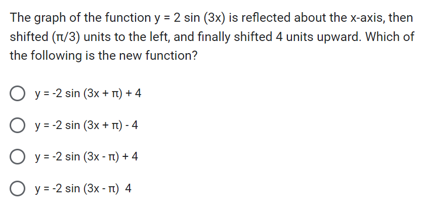 Solved The graph of the function y=2sin(3x) is reflected | Chegg.com