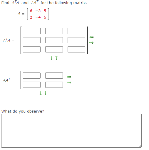 Solved Find ATA and AAT for the following matrix. What do | Chegg.com