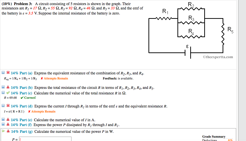 Solved (10%) Problem 3: A circuit consisting of 5 resistors | Chegg.com Solved (10%) Problem 3: A circuit consisting of 5 resistors | Chegg.com