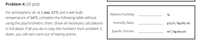 Solved Relative Humidity % Problem 4 (20 pts): For | Chegg.com