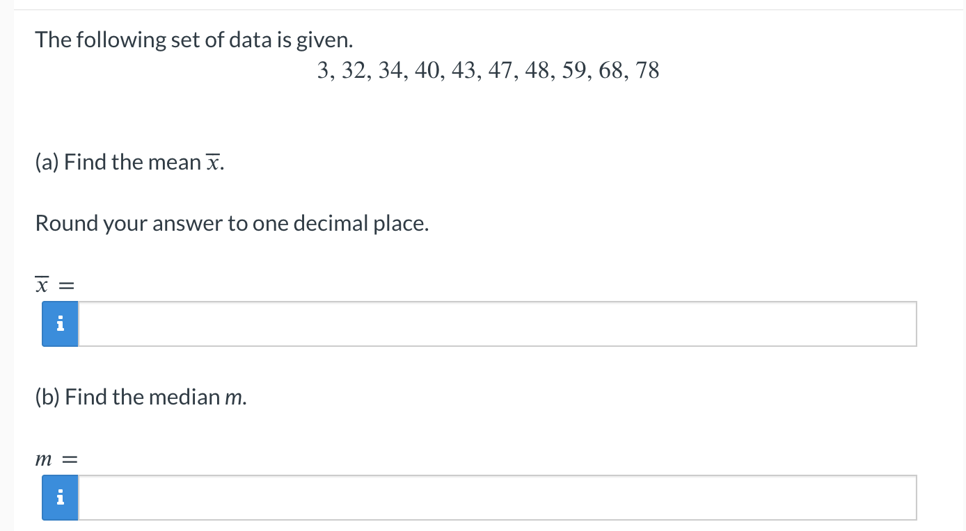 Solved The following set of data is | Chegg.com