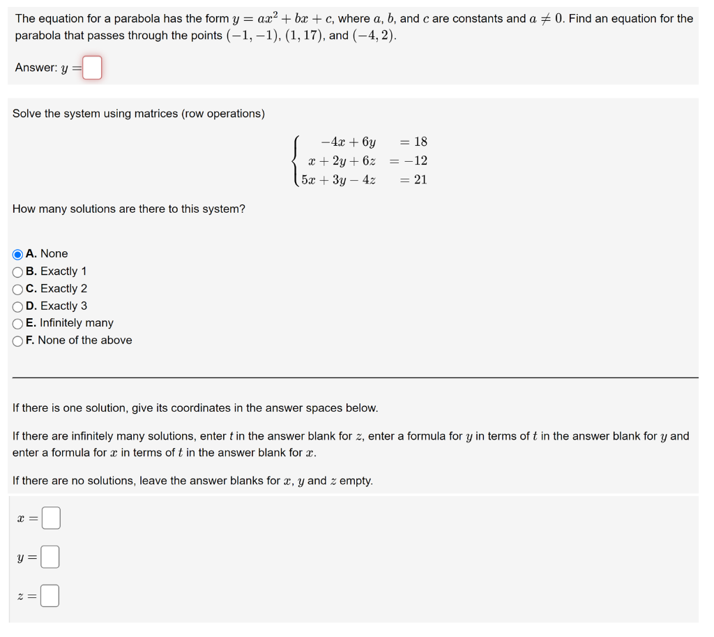 Solved The equation for a parabola has the form y=ax2+bx+c, | Chegg.com