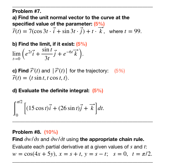 Solved Problem \#7. a) Find the unit normal vector to the | Chegg.com