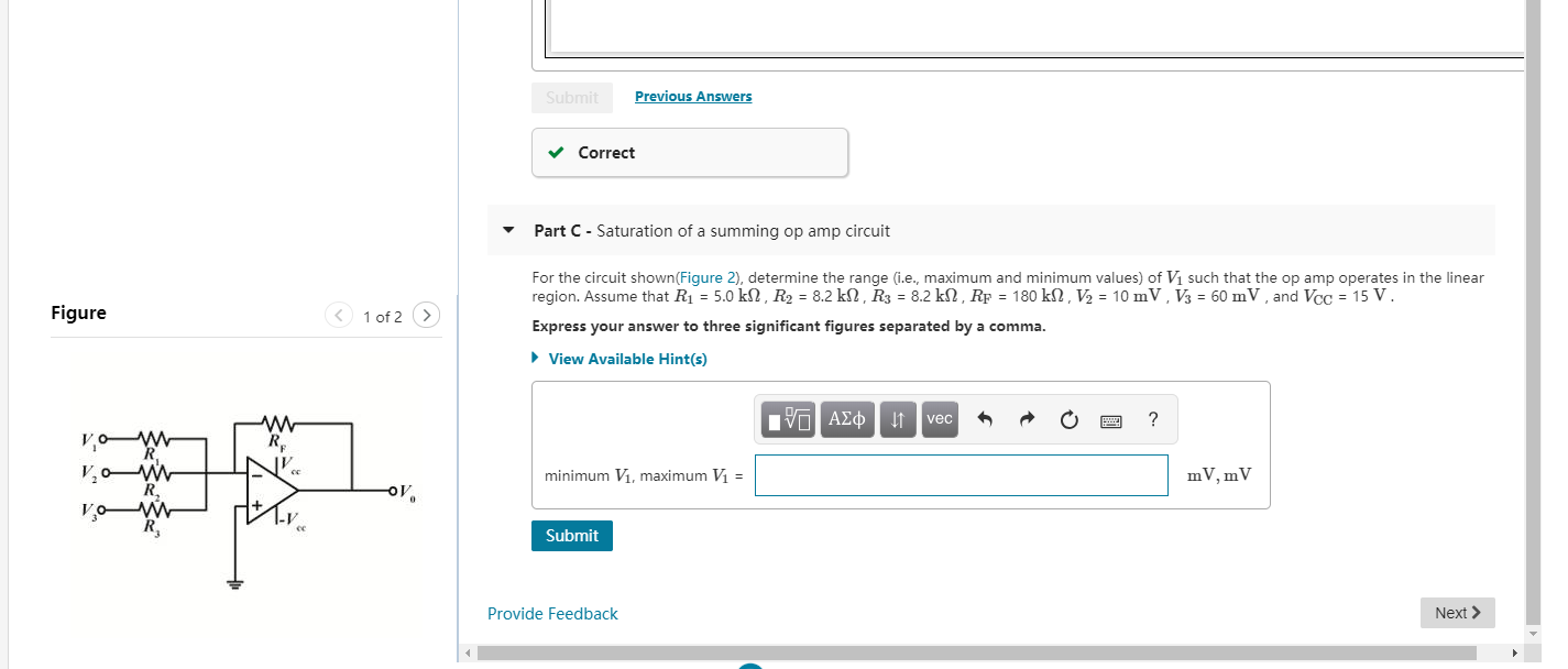 Solved Part C - Saturation of a summing op amp circuit For | Chegg.com