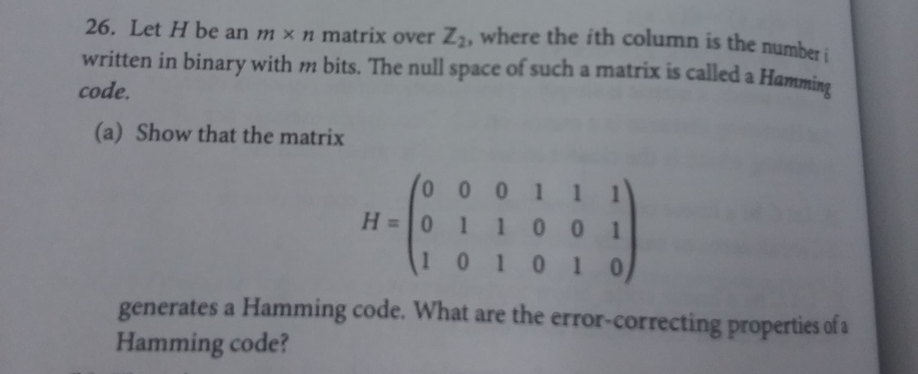 Solved 26. Let H be an m × n matrix over Z2, where the ith | Chegg.com