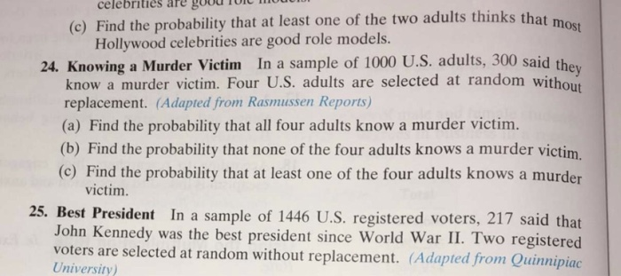 Solved celebrities are good (c) Find the probability that at | Chegg.com