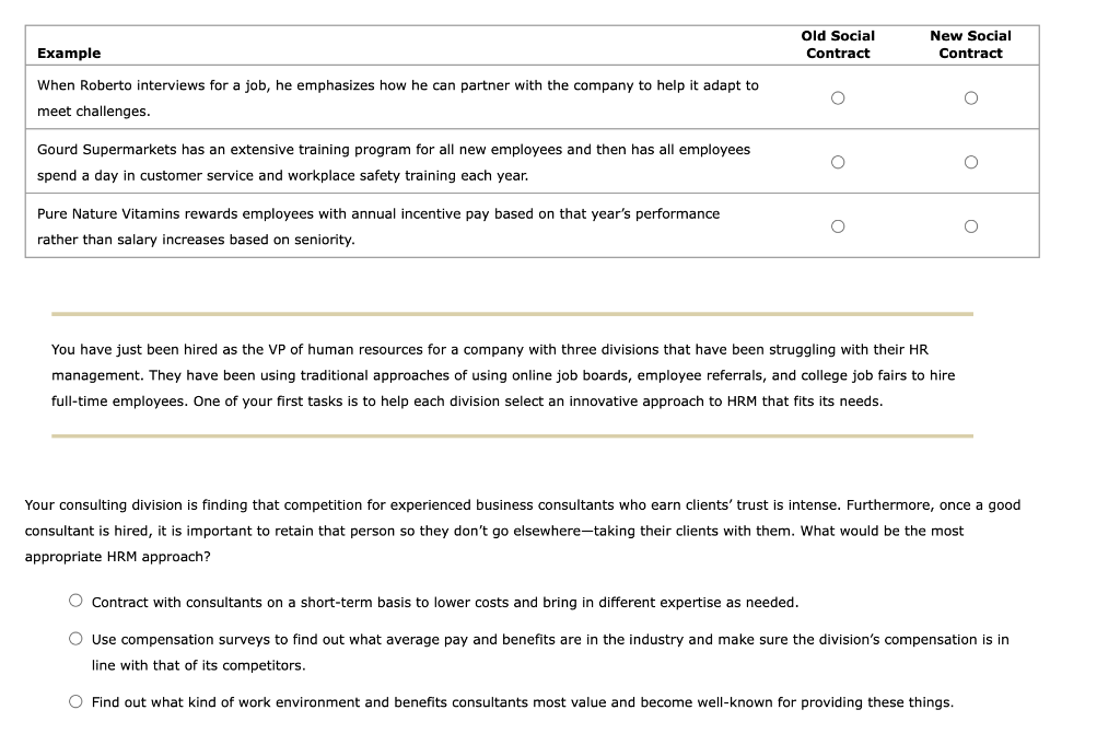 Solved Old Social Contract New Social Contract Example When | Chegg.com