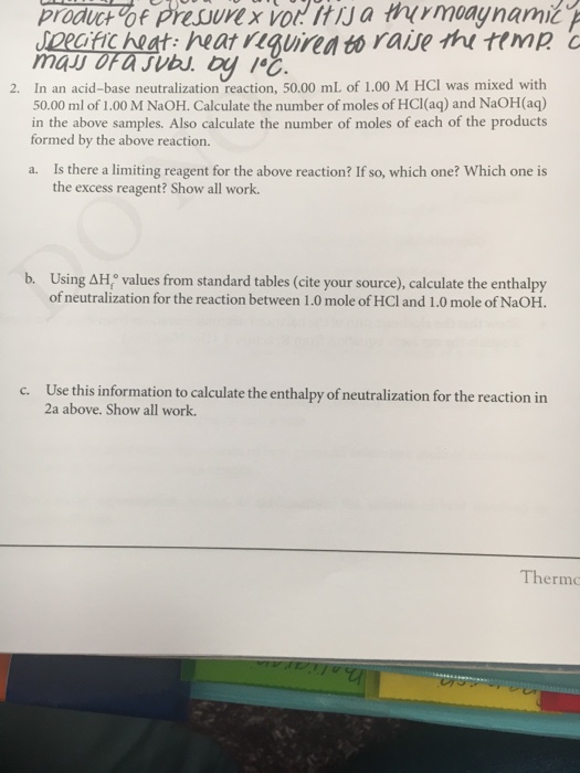 Solved 2. In an acid-base neutralization reaction, 50.00 mL | Chegg.com