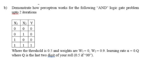 Solved b) Demonstrate how perceptron works for the following | Chegg.com