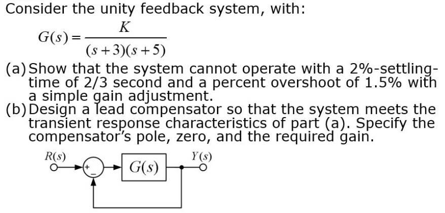 Solved = Consider the unity feedback system, with: K G(S)= | Chegg.com